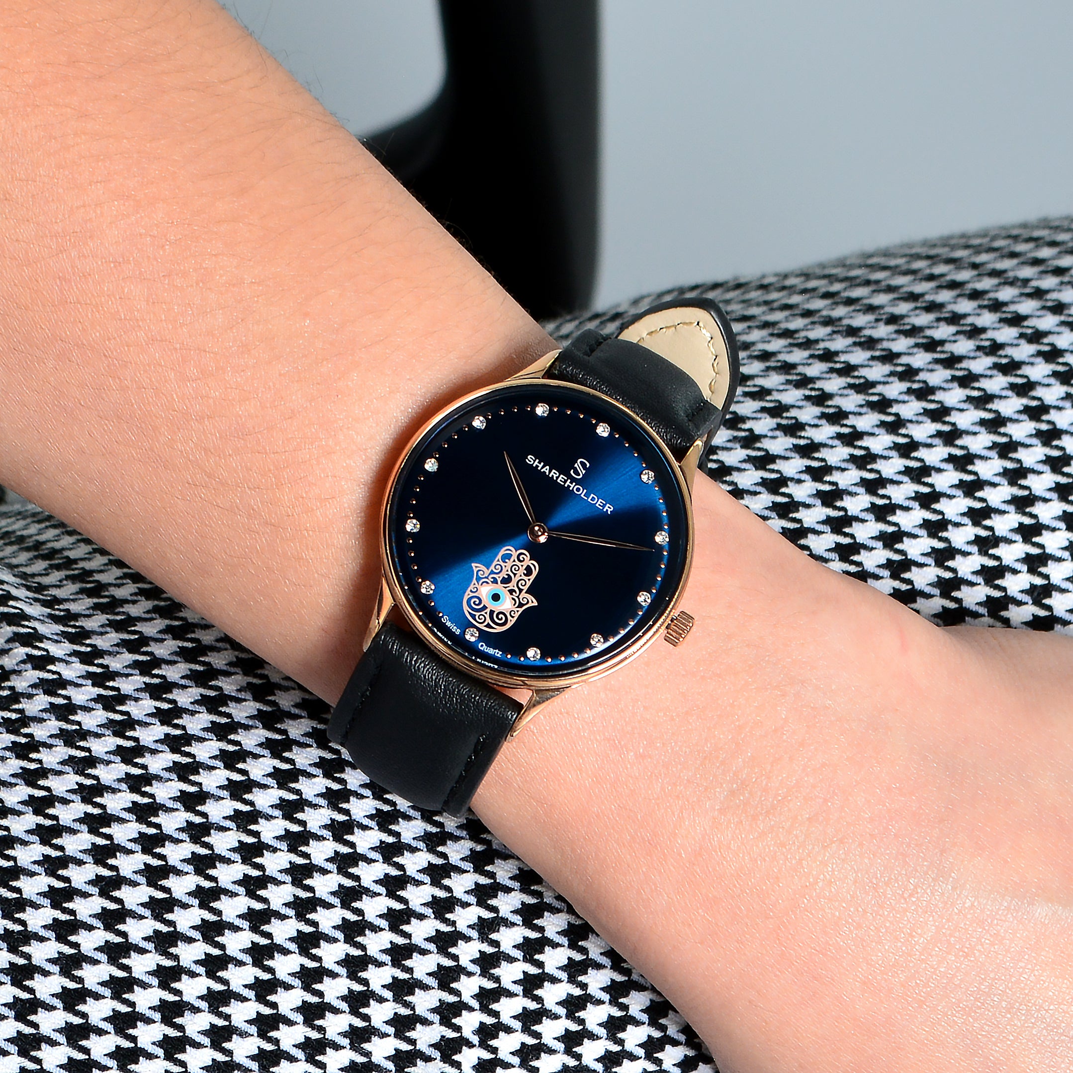 Navy Blue Dial / Rose Gold Case / Black Strap – Shareholder Watches
